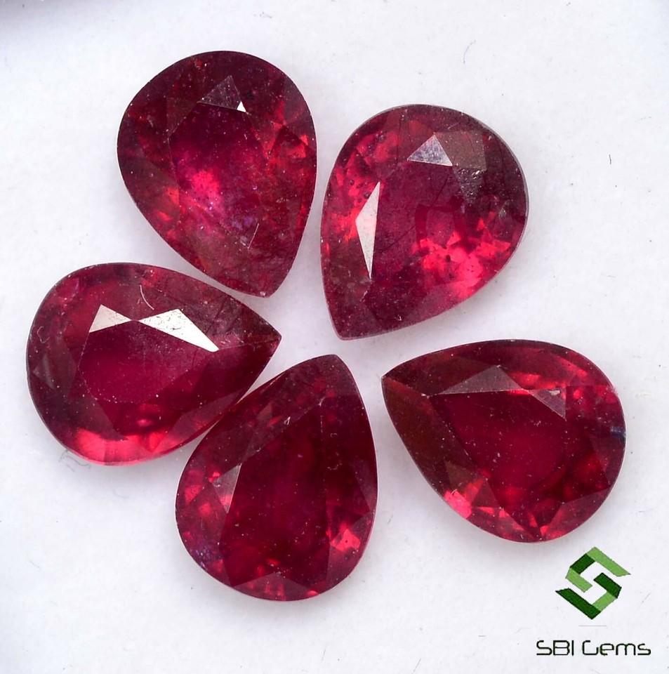 Natural Ruby Pear Cut 9x7 mm Lot 05 Pcs 11.79 Cts Calibrated Loose ...