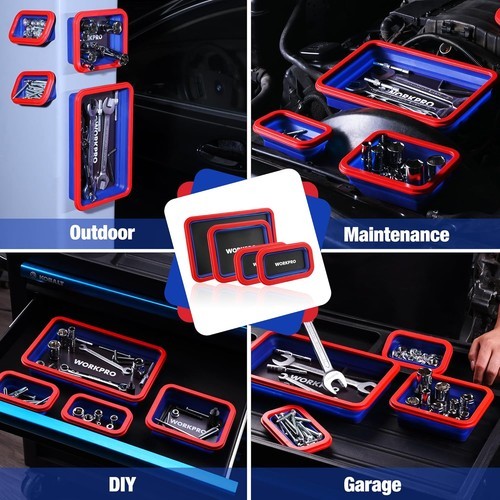 WORKPRO 4PC Collapsible Magnetic Parts Tray Set Double-Sided Magnet ...
