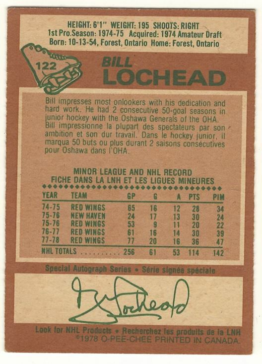 1978-79 O-PEE-CHEE # 122 BILL LOCHEAD RED WINGS OPC HOCKEY - NICE AND ...