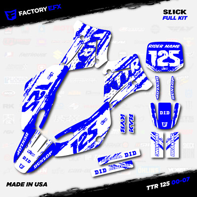 Blue & White Slick Racing Graphics Kit fits 00-07 YAMAHA TTR125 TTR 125 ...