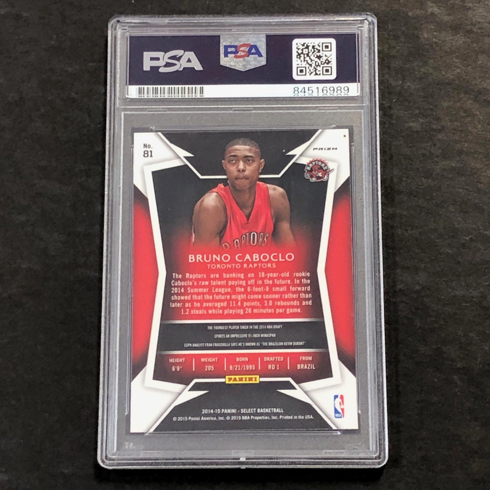 2014 Panini Select #81 Bruno Caboclo Signed Card AUTO 10 PSA/DNA ...