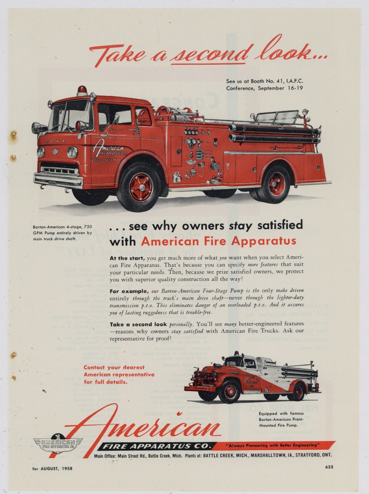 1958 American Fire Apparatus Ad: Barton American 4 Stage Pumper ...