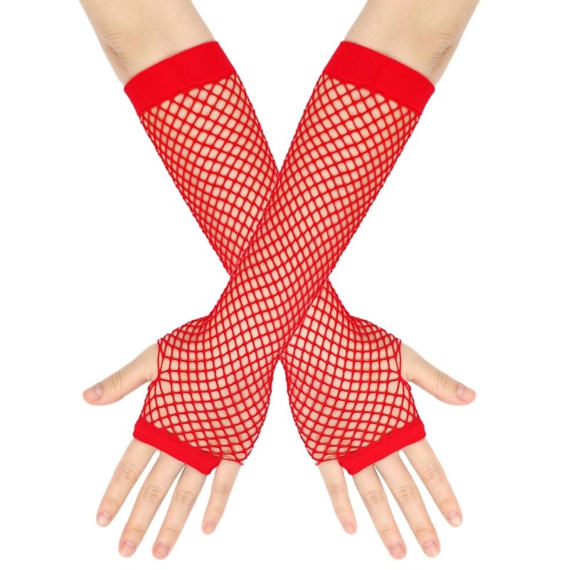 Women Cosplay Long Fishnet Gloves Cool Girl Decorative Arm Sleeves ...