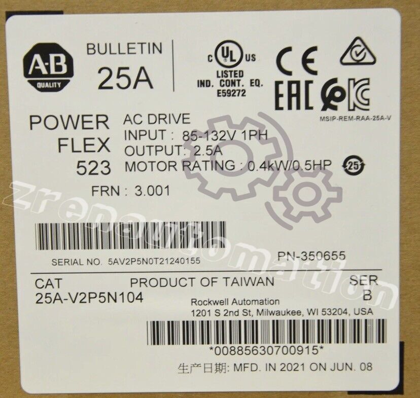 New AB 25A-V2P5N104 /B PowerFlex 523 AC Drive 120V AC 1PH 2.5A 0.5HP ...