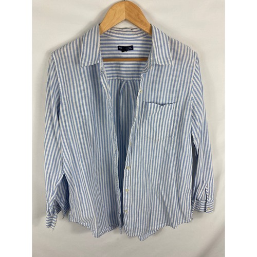 GAP Womans Boyfriend Striped Button Up Shirt Linen Blend Size Large | eBay