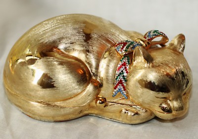 JUDITH LEIBER RESTING GOLDEN CAT SWAROVSKI CRYSTAL MINAUDIERE & PILLBOX ...