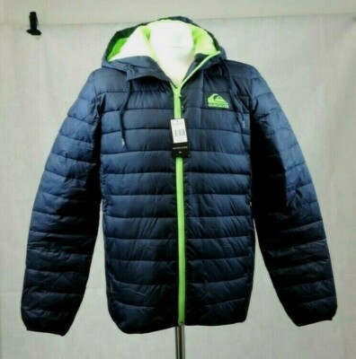 Quicksilver Navy / Green Puffer Hooded Jacket Size S CR008 JJ 03 | eBay