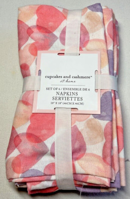 CUPCAKES AND CASHMERE NAPKINS (6) 18 X 18 PINK PURPLE HEARTS 100% ...