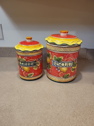 Italian Hand Painted Ceramic Canisters Coffee And Biscuits Colorful | eBay