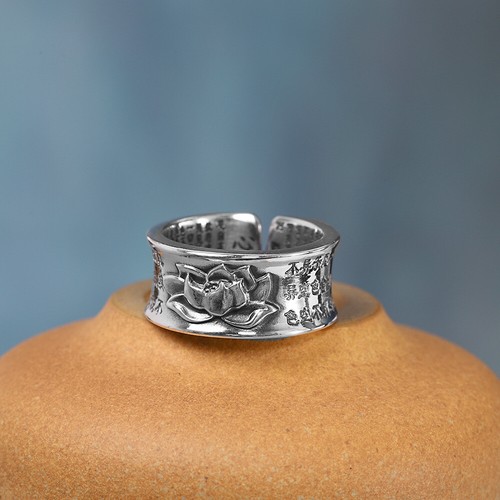I03 Ring Buddhist Lotus Flower Heart Sutra Sterling Silver 925 | eBay