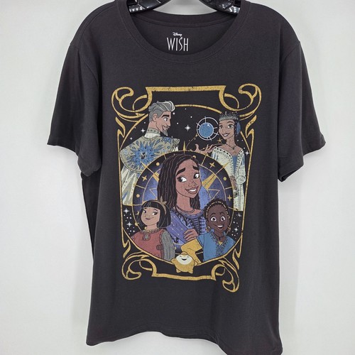 Disney Wish T Shirt L Graphic Print Movie Characters Black Adult Large ...