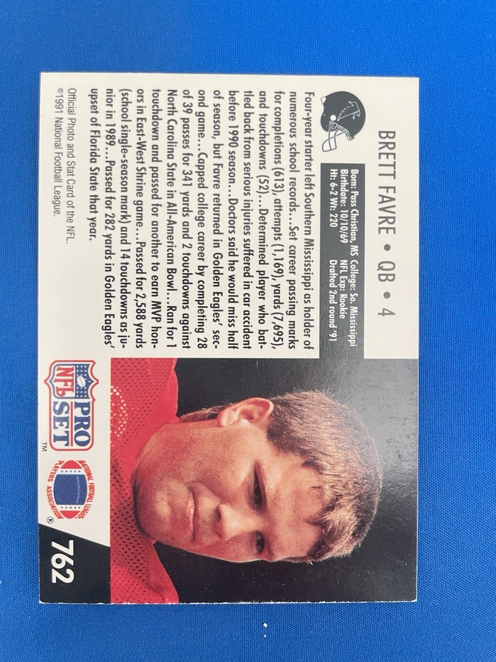 1991 Pro Set - 2nd Round Draft Choice Brett Favre #762 (RC) | eBay