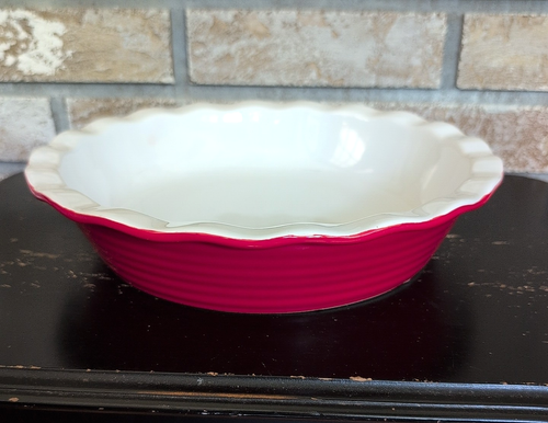 Large Ceramic 11.5" Pie Baking Dish HOME ESSENTIALS Red w/ Fluted Edge ...