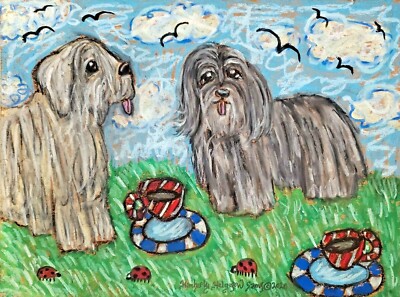 BERGAMASCO DOG Art Print. 13" x 19" Dogs Drinking Coffee by Artist ...