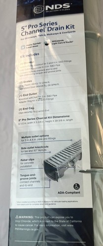 NDS 864GMTL 5-Inch Pro Channel Drain Kit with Metal Grate, 5 In, Gray ...