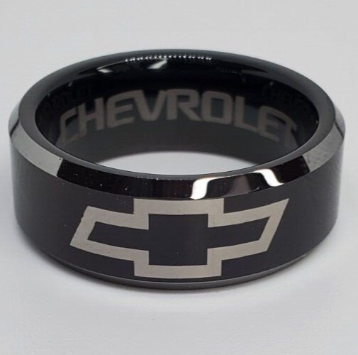 CHEVROLET RING CHEVY Wedding Band Black & Silver Wedding Ring Size 11 # ...