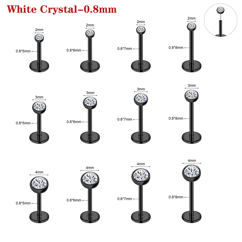 12Pcs/Lot Push-in Labret Studs Stainless Steel Cartilage Earring Nose ...