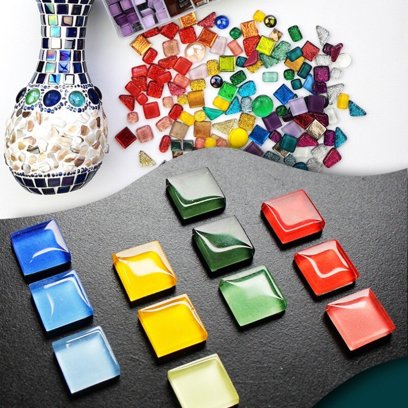 400g Square Crystal Mosaic Tiles Assorted Color Opaque DIY Crafts 1cm ...