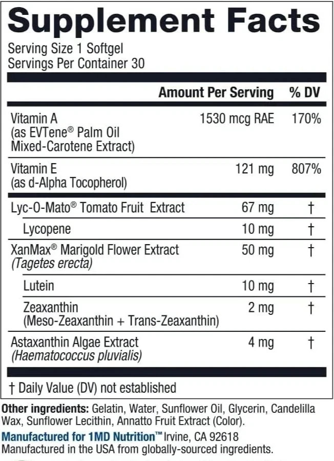 1MD Nutrition Vision MD Eye Vitamin CARMIS - Eye Supplement 30 Softgels ...