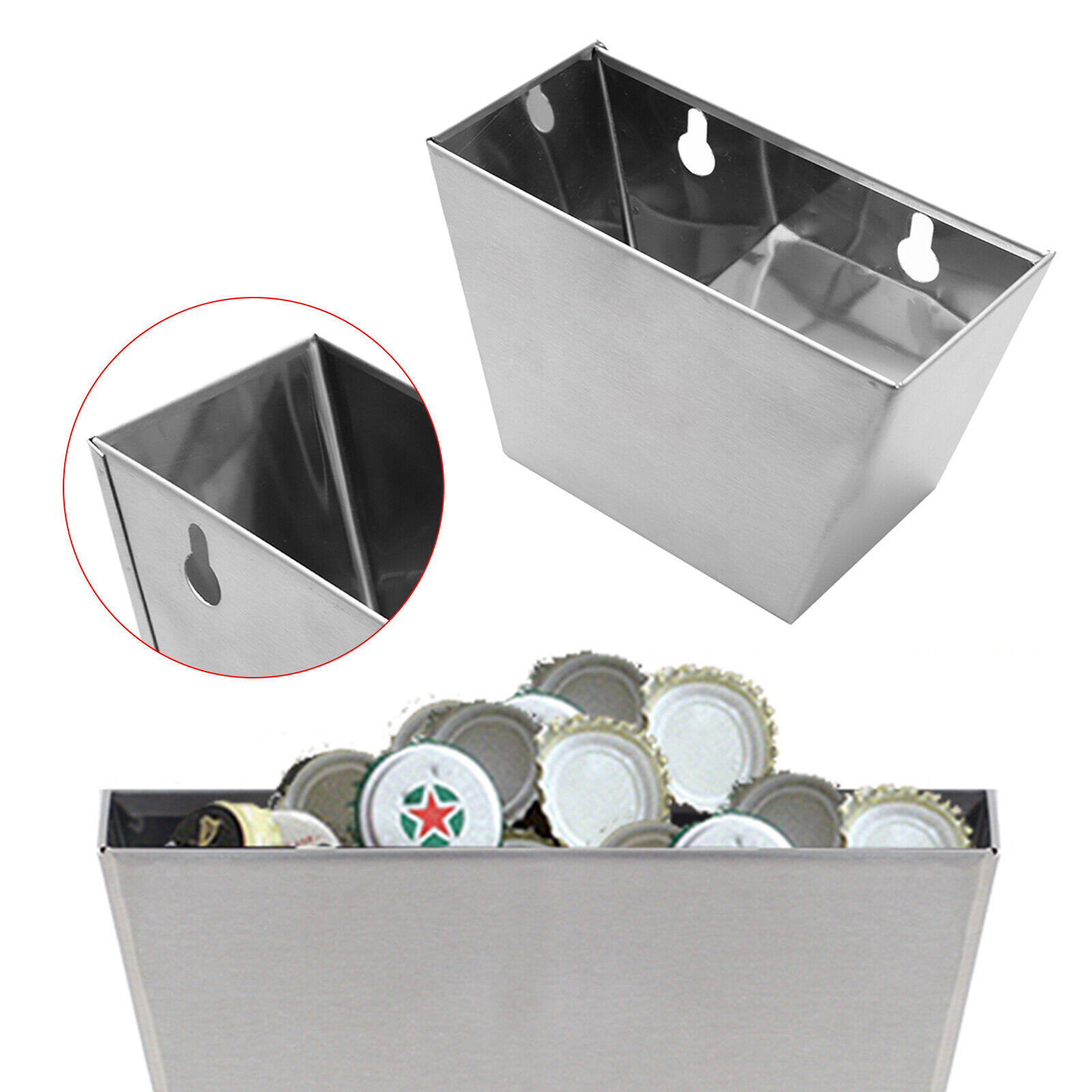 Bar Beer Bottle Opener Cap Catcher Stainless Steel Wall Mount Box ...