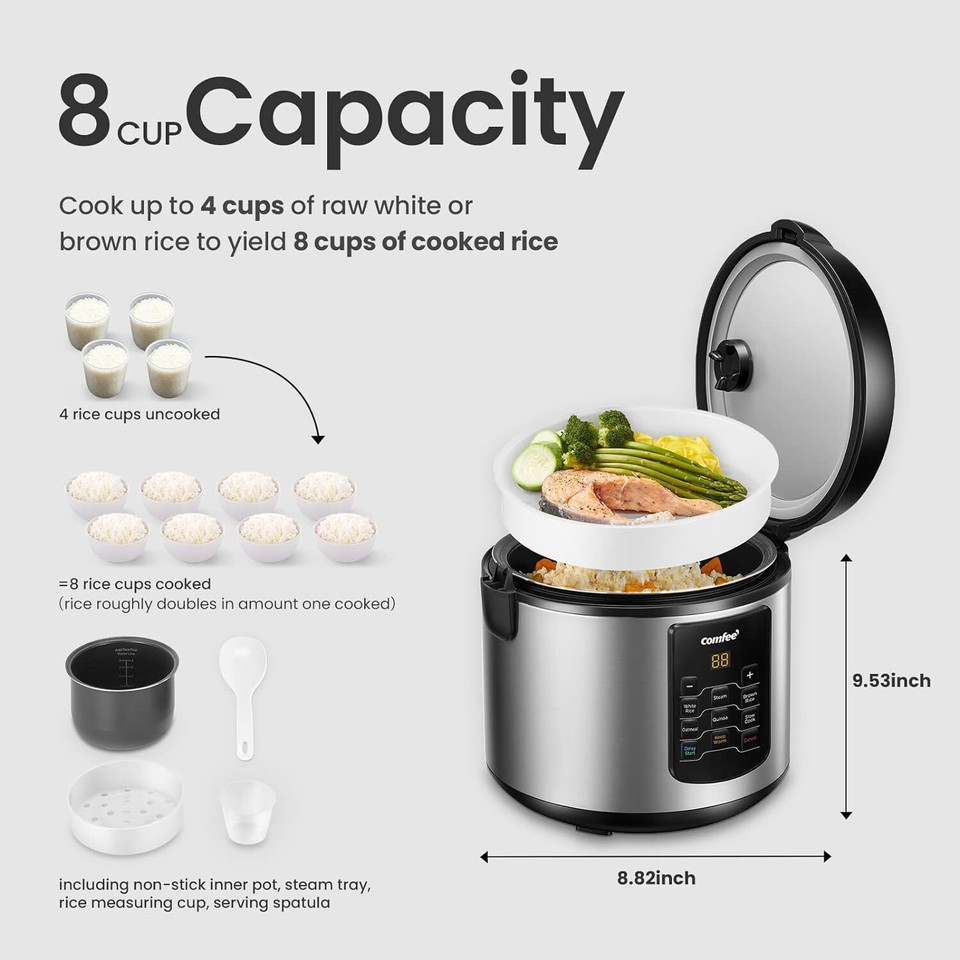 Programmable Digital Electric Rice Cooker Multi Slow Cooker Steamer 8 ...