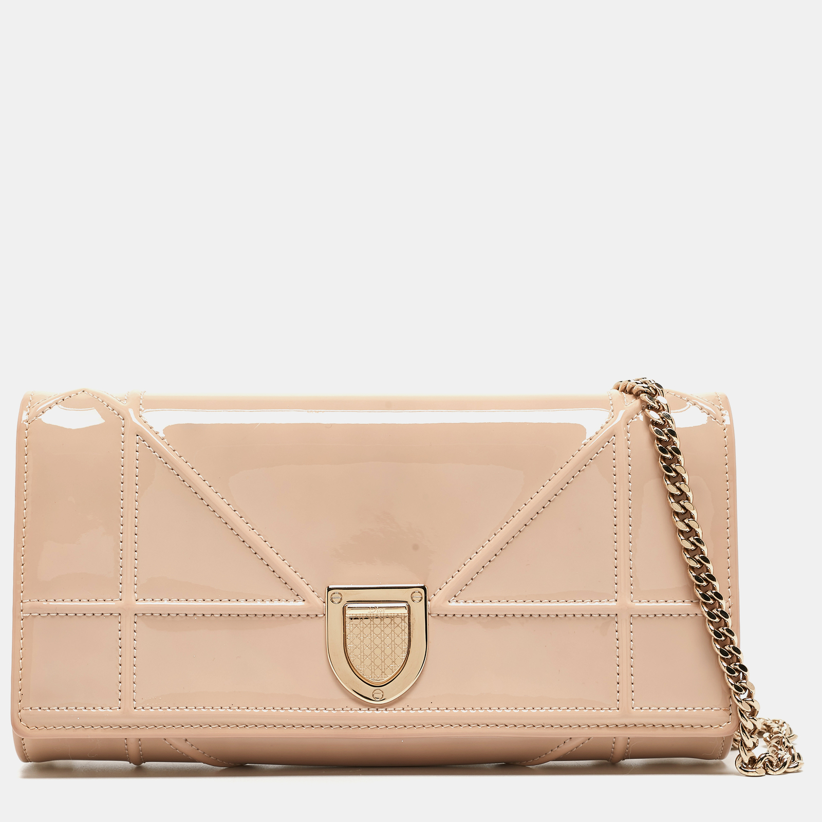 Dior Beige Patent Leather Diorama Wallet on Chain - Gem