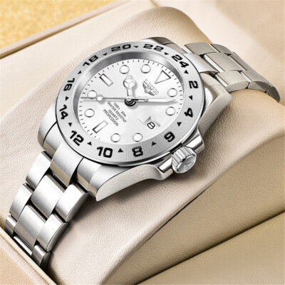 LIGE Men Watch Silver Steel Bracelet Date Display Wristwatch Business ...