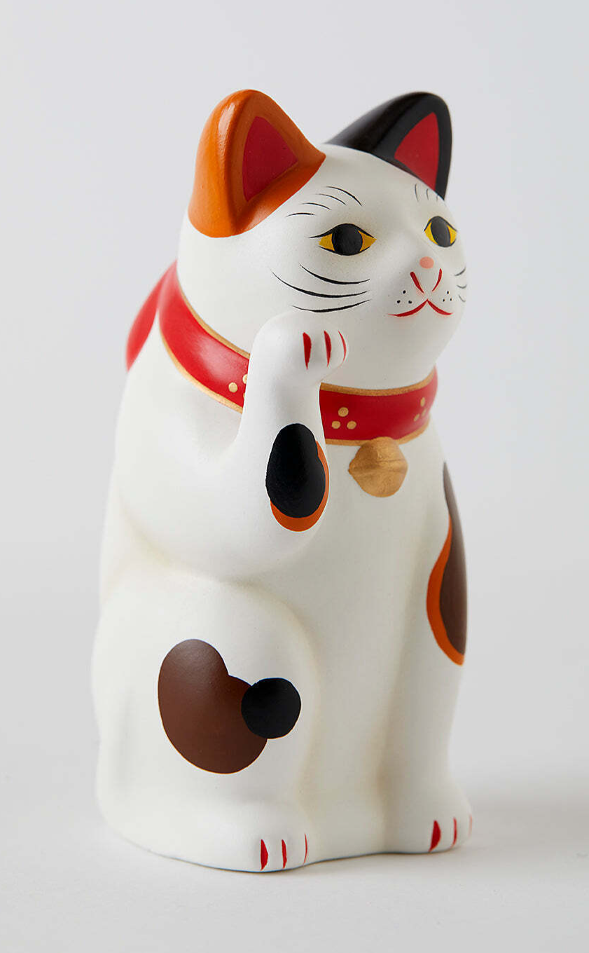 Japanese Hand Painted Lucky Cat SETO Maneki Neko 9.5cm Calico White ...