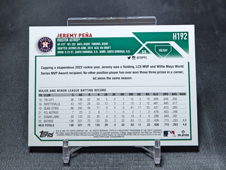 Jeremy Pena Rookie Cup 2023 Topps Holiday Baseball Card #H192 Houston ...