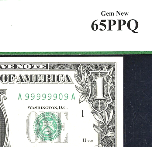 # 99999909 Fancy 7 of a kind NEAR SOLID serial 1963A $1 = AA block ...
