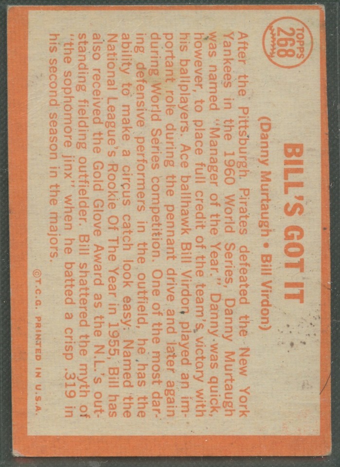1964 Topps #268 Bill's Got it Danny Murtaugh & Bill Virdon Pittsburgh ...