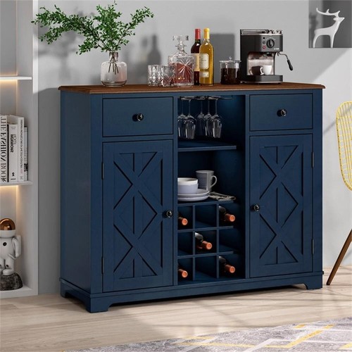 Pemberly Row 47" Wood Bar Cabinet w/ Brushed Nickel Knobs - Navy Blue ...