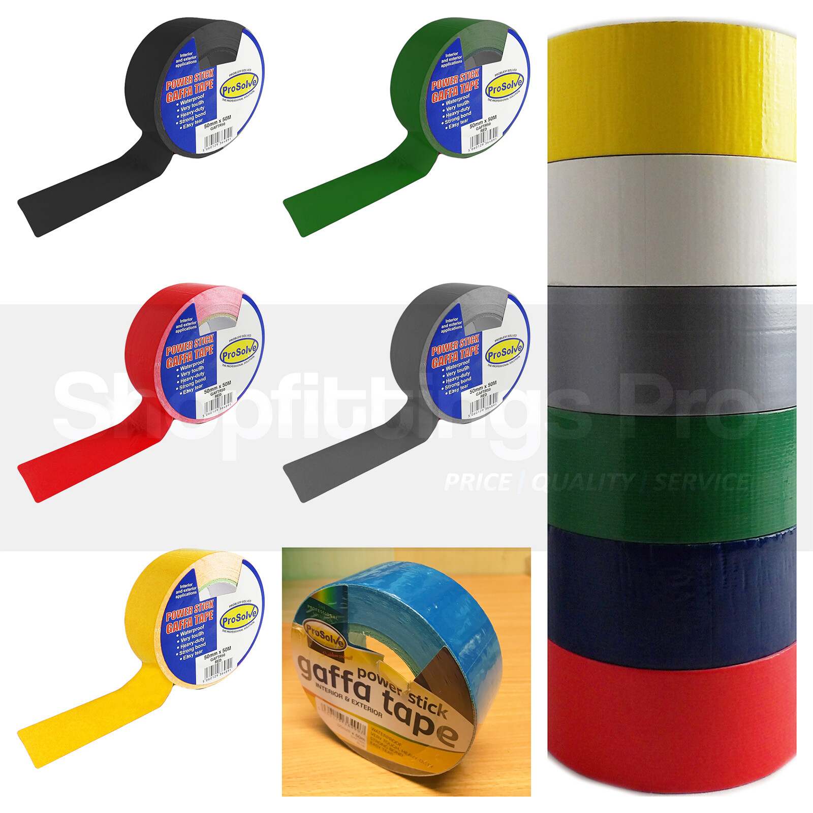 PROSOLVE 50mm x 50m Premium Gaffer Tape Cloth Gaffa Duct Waterproof In ...