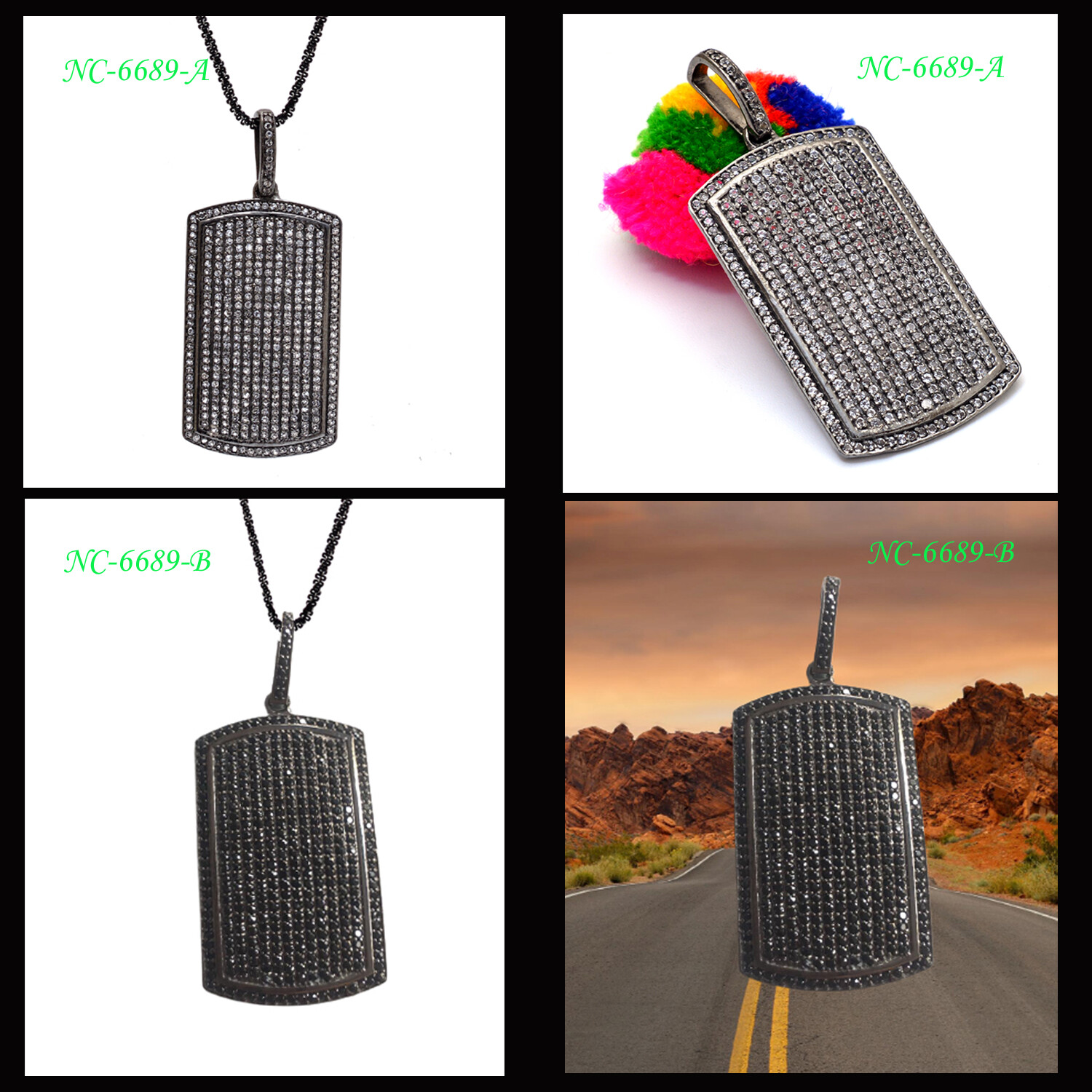 Black Spinel Dog Tag Pendant,White Topaz Dog Tag Pendant,Topaz Pendant ...