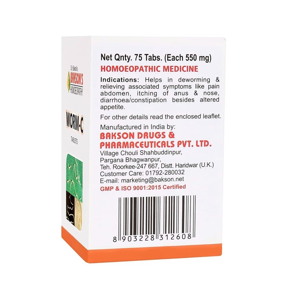 Bakson WORM C Tablets (75tab) Deworming all types of Worms, Threadworms ...