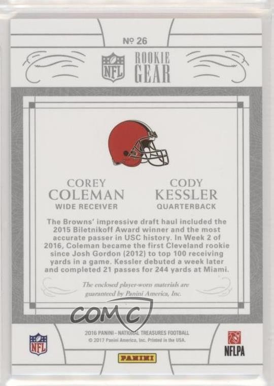 2016 National Treasures Rookie NFL Gear Combo /99 Cody Kessler Corey ...