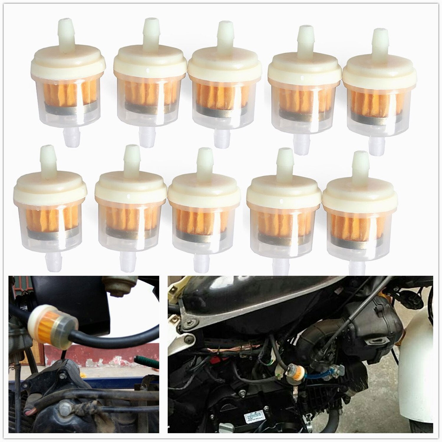 10PCS Motor Small Engine Inline Gas Oil Fuel Filter | 1/4'' Line 6-7mm ...
