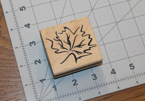 Large MAPLE Leaf Leaves Stamp Wood Mounted Craft EUC Woods Cabin FALL ...