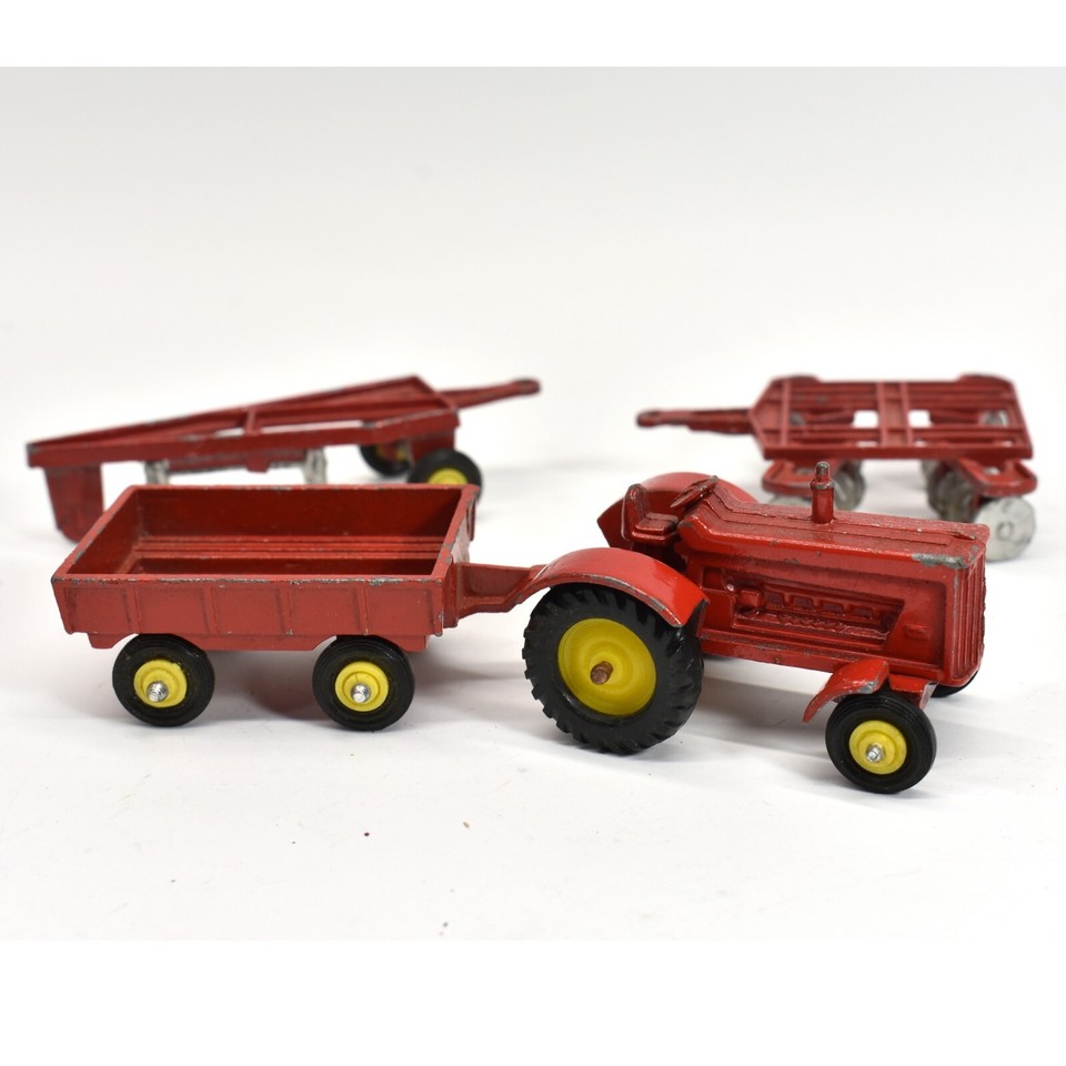 Vintage diecast Tootsie toy Red farm tractor with cart disc and plow | eBay