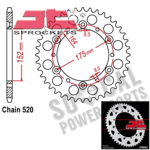 JT Sprockets Steel Rear Sprocket 520 Pitch 48 Tooth Yamaha IT200 (1984 ...