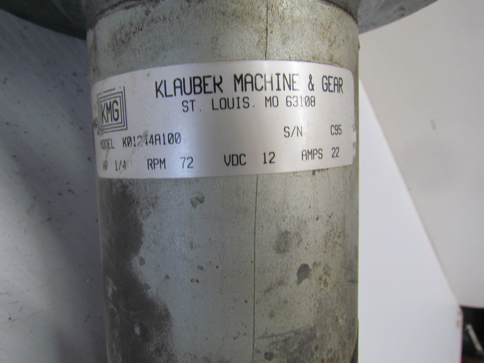 KLAUBER MACHINE & GEAR Motor MODEL K01244A100 12vdc 1/4HP 72rpm 22a | eBay