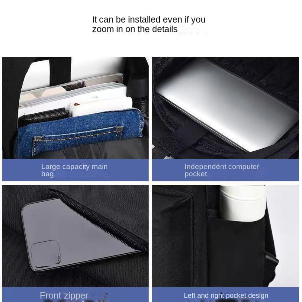 Black Grey Versatile Backpack 15 inches Travel Bag Trendy Computer Bag ...