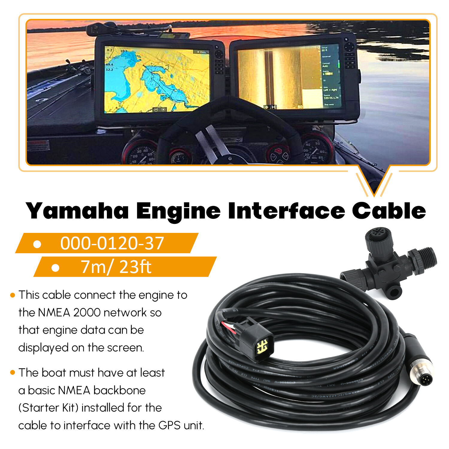 For Yamaha Lowrance & Simrad 000-0120-37 Engine Interface Cable NMEA ...