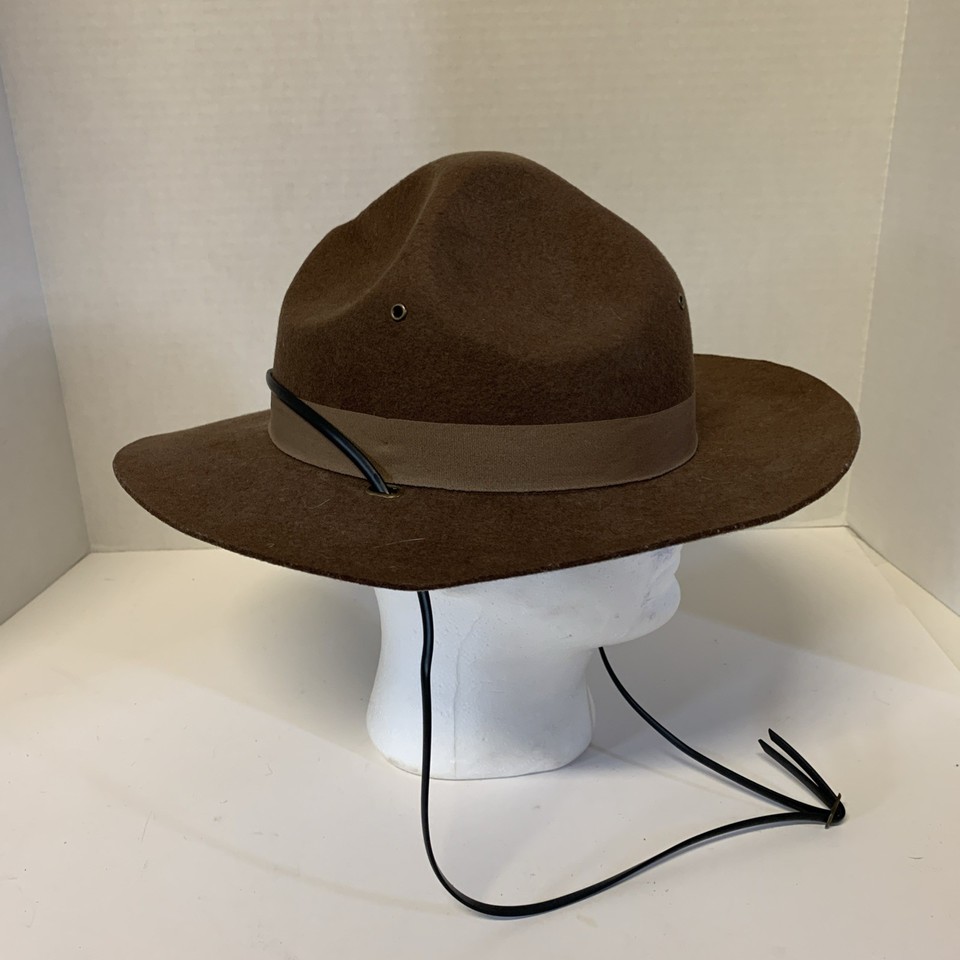 Military Campaign Hat Brown USMC Mens Adult Drill Sergeant Hat Sz S/M ...