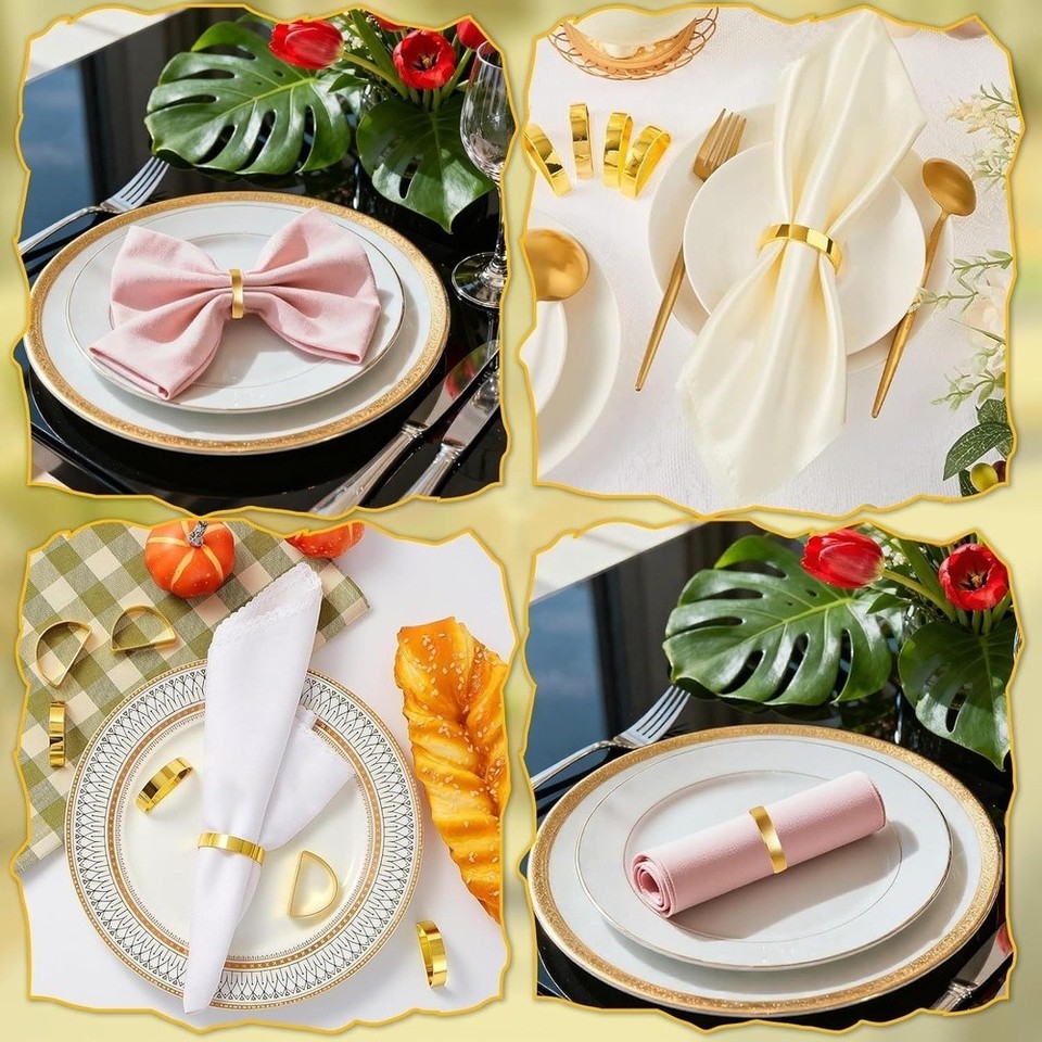 Metal Table Decor Gold Napkin Rings D-shape Design Compact Holder Set ...