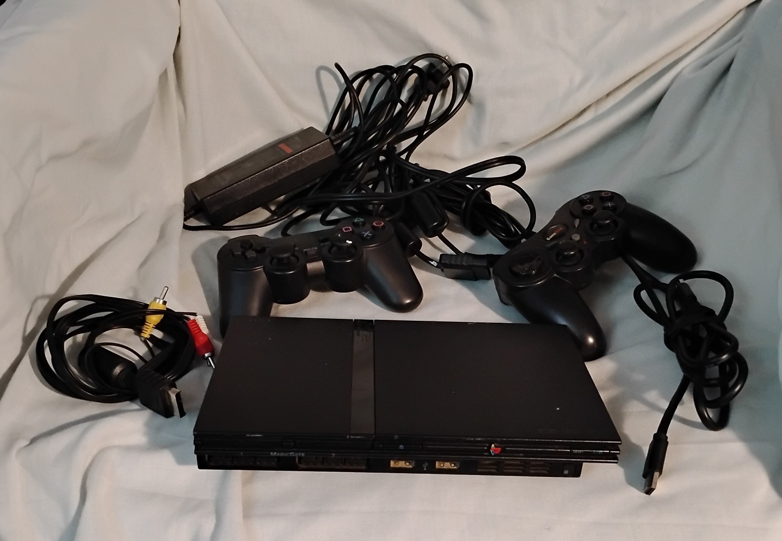 Sony PlayStation 2 Ps2 Slim Console - Black - W/ Cords Controllers ...