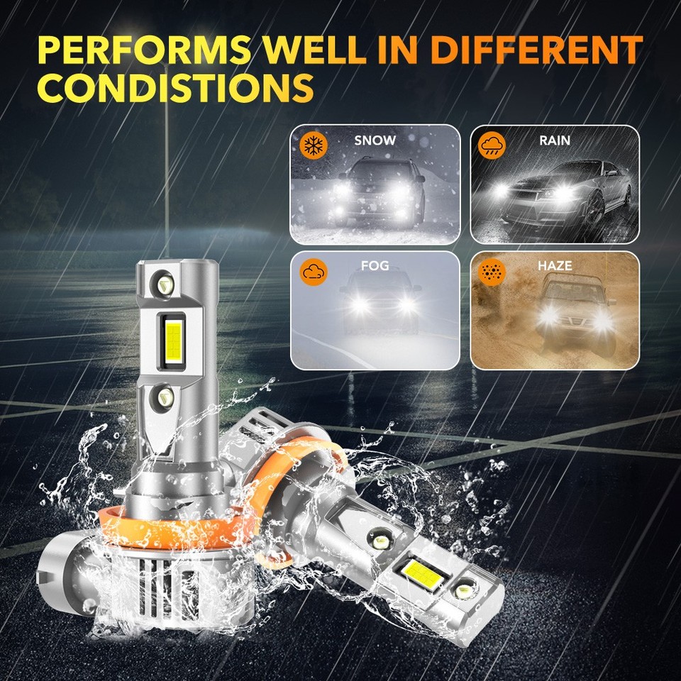 OXILAM LED Headlight Bulbs Conversion Kit H11 H8 High Low Beam 6500K ...