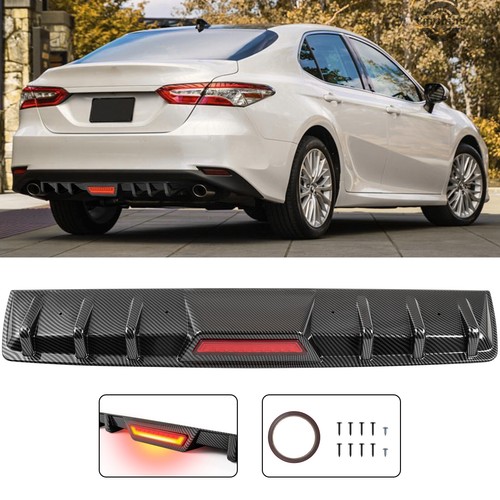 For Toyota Camry SE XSE LE TRD Carbon Fiber Rear Bumper Diffuser w/ LED ...