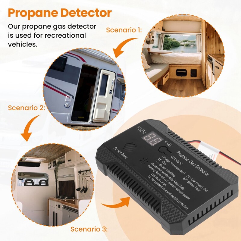 Propane Detector 12V Natural Gas Sensor Leak Alarm 85DB Siren for ...