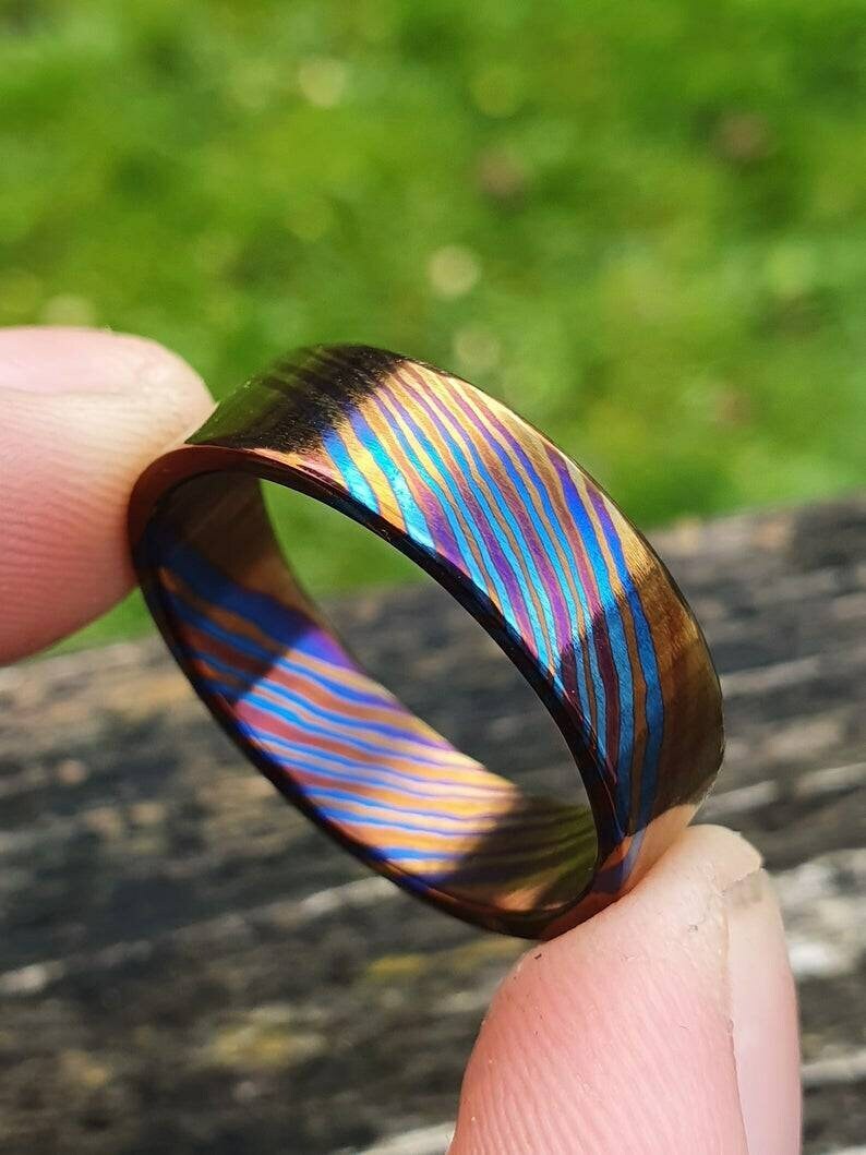 Handmade Titanium Mokuti Timascus Ring, Men's Women's Wedding band Ring ...